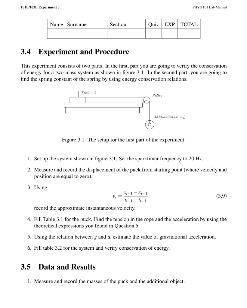 Solved 101L/103L EXPERIMENT 3. ANALYZING WORK AND ENERGY 3.1 | Chegg.com