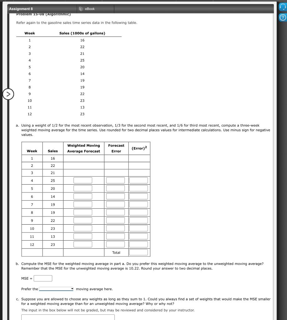 Solved eBook Assignment 8 Problem 15-08 (Algorithmic) ? | Chegg.com