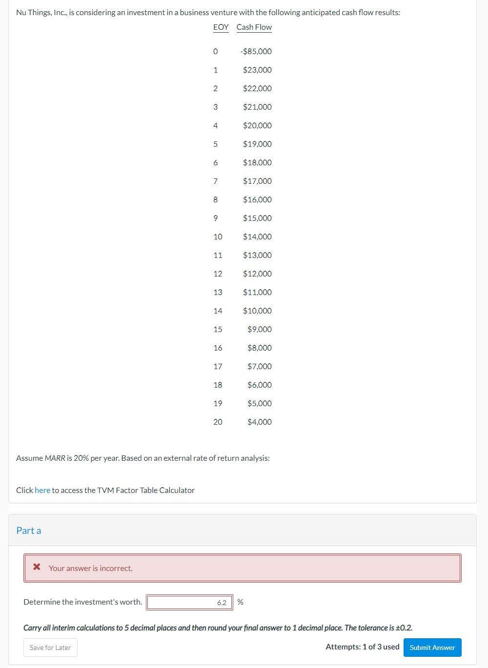 Solved Assume MARR is 20% per year. Based on an external | Chegg.com