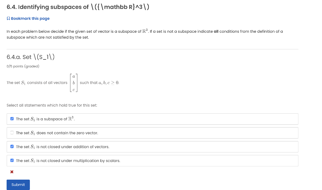 Solved 6.4. Identifying subspaces of \({\mathbb R}^3 ) | Chegg.com