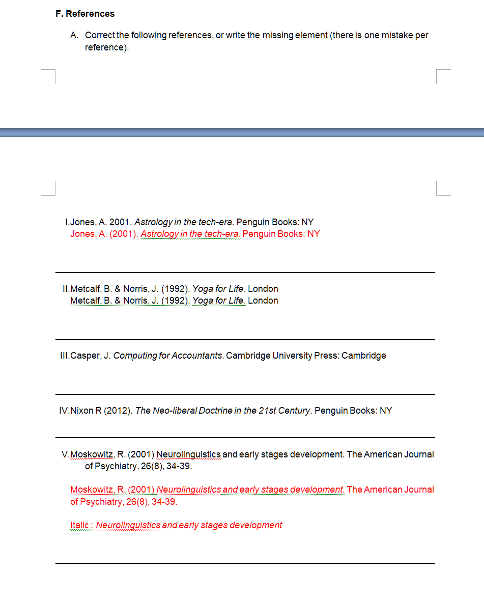 Solved F. References A. Correct the following references, or | Chegg.com