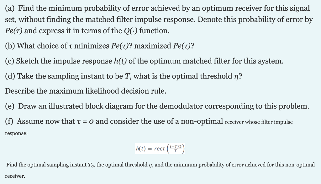 Consider a binary baseband digital communication | Chegg.com