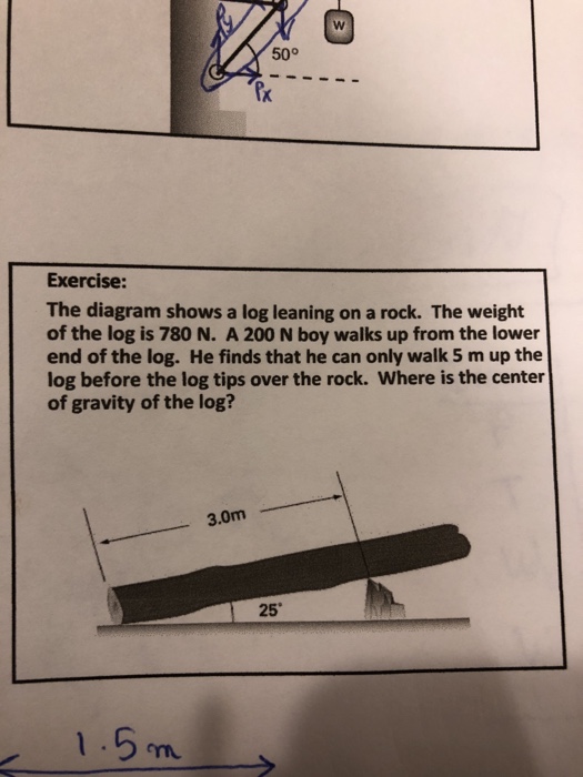Solved 50° Ix Exercise: The diagram shows a log leaning on a | Chegg.com