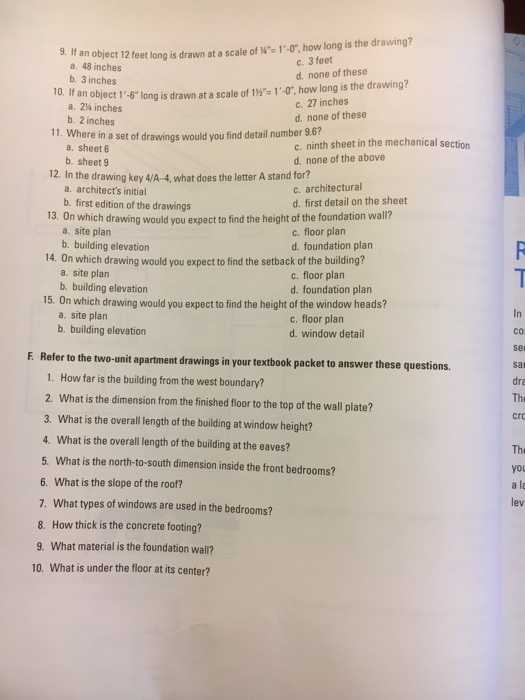 Solved 9. If an object 12 feet long is drawn at a scale of | Chegg.com