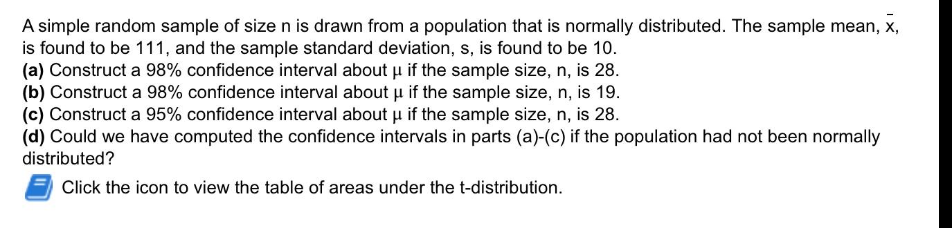 Solved A simple random sample of size n is drawn from a | Chegg.com