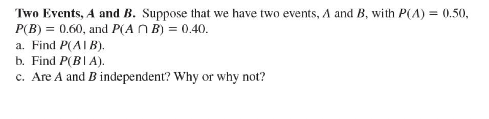 Solved Two Events, A and B. Suppose that we have two events, | Chegg.com