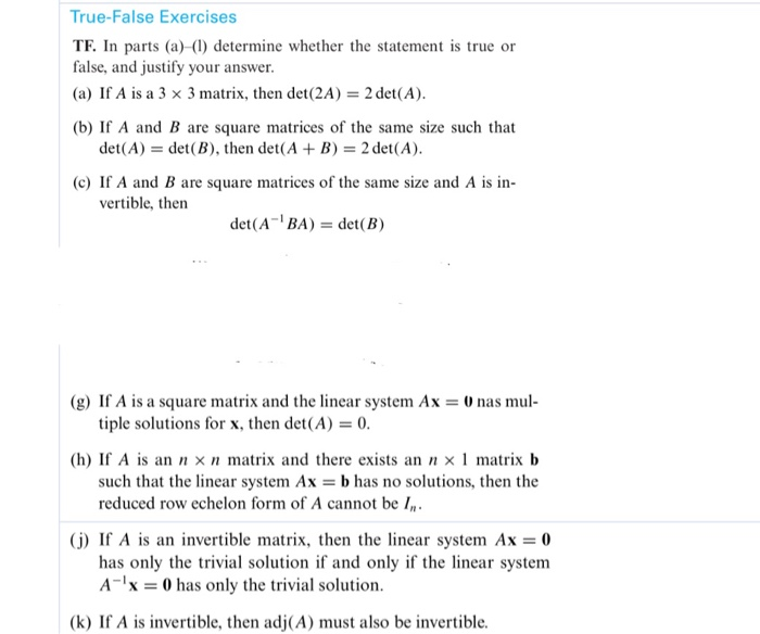 Solved True-False Exercises TF. In parts (a)-(1) determine | Chegg.com