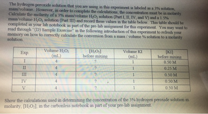 Solved The hydrogen peroxide solution that you are using in | Chegg.com