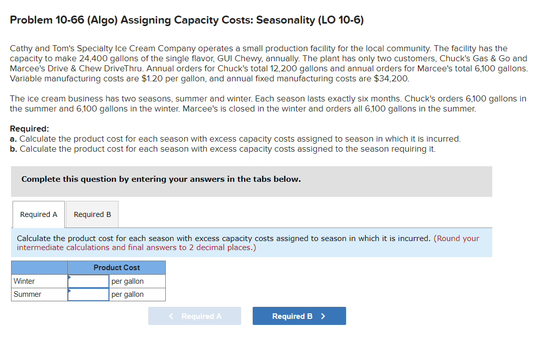 Solved Problem 10-66 (Algo) Assigning Capacity Costs: | Chegg.com