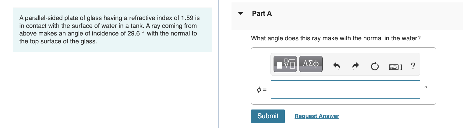 Solved A parallel-sided plate of glass having a refractive | Chegg.com
