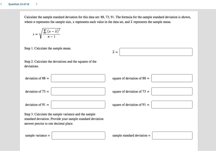Solved Question 15 of 18> Calculate the sample standard | Chegg.com