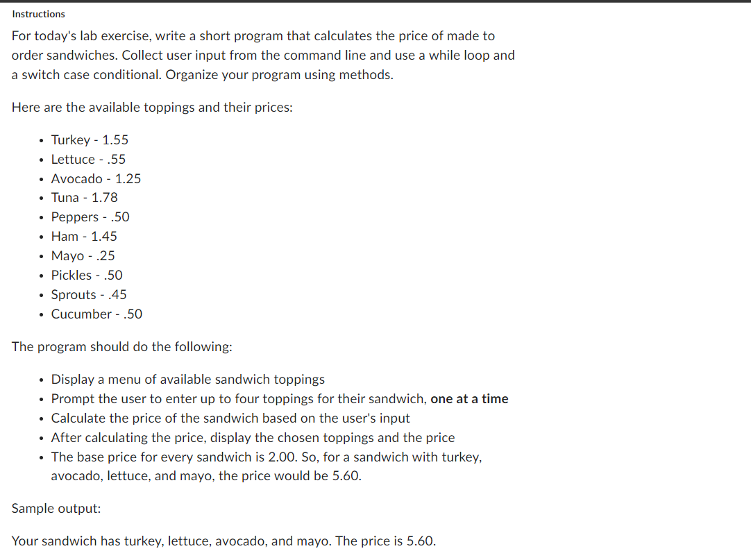 Solved Instructions For today's lab exercise, write a short | Chegg.com