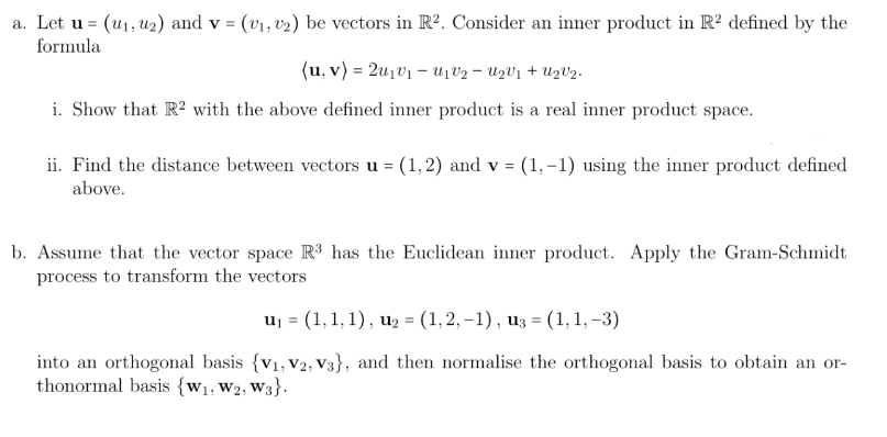 Solved a. Let u = (U1, u2) and v = (01, v2) be vectors in | Chegg.com