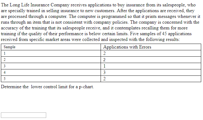 Solved The Long Life Insurance Company receives applications | Chegg.com