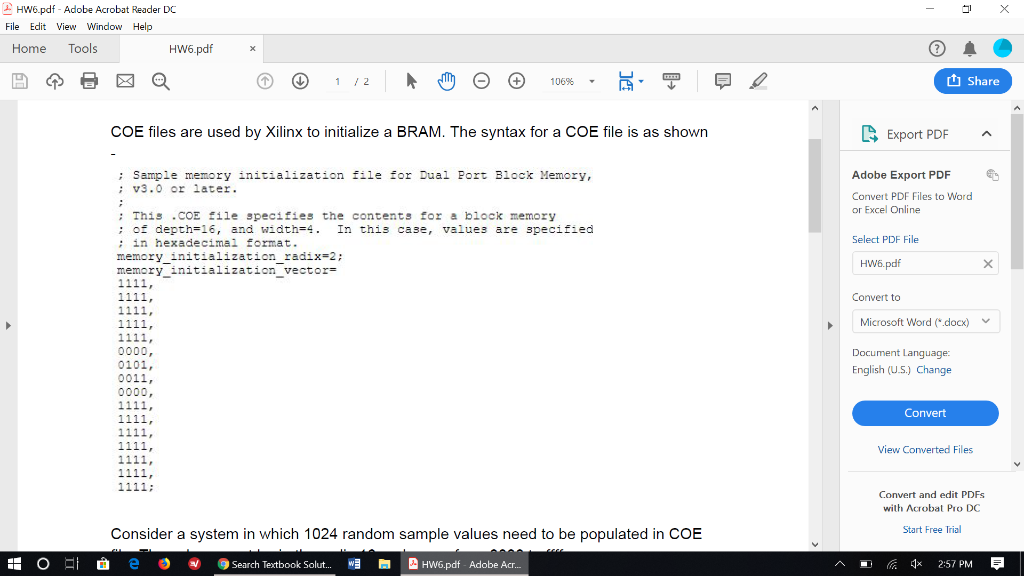 Consider System 1024 Random Sample Values Need Populated Coe File ...