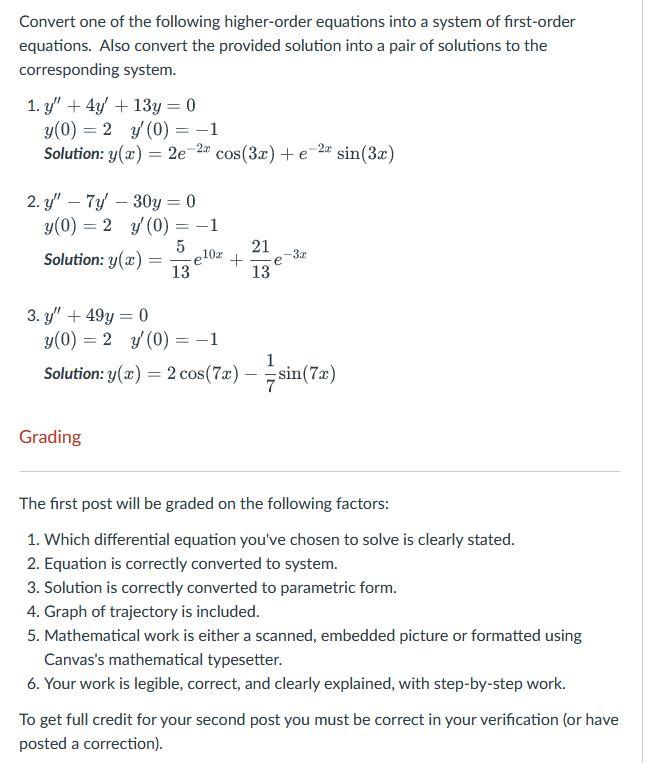Solved - First Post: Three second-order homogeneous | Chegg.com