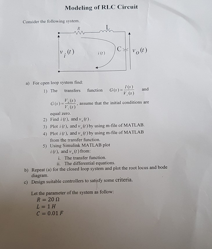 Solved Modeling of RLC Circuit Consider the following | Chegg.com