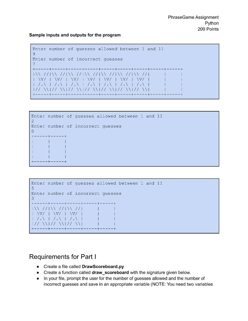 Solved Part I: Available Guess Scoreboard Program In the | Chegg.com