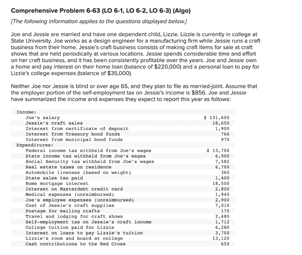 Solved Comprehensive Problem 6-63 (LO 6-1, LO 6-2, LO 6-3) | Chegg.com