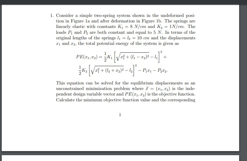 1. Consider a simple two-spring system shown in the | Chegg.com