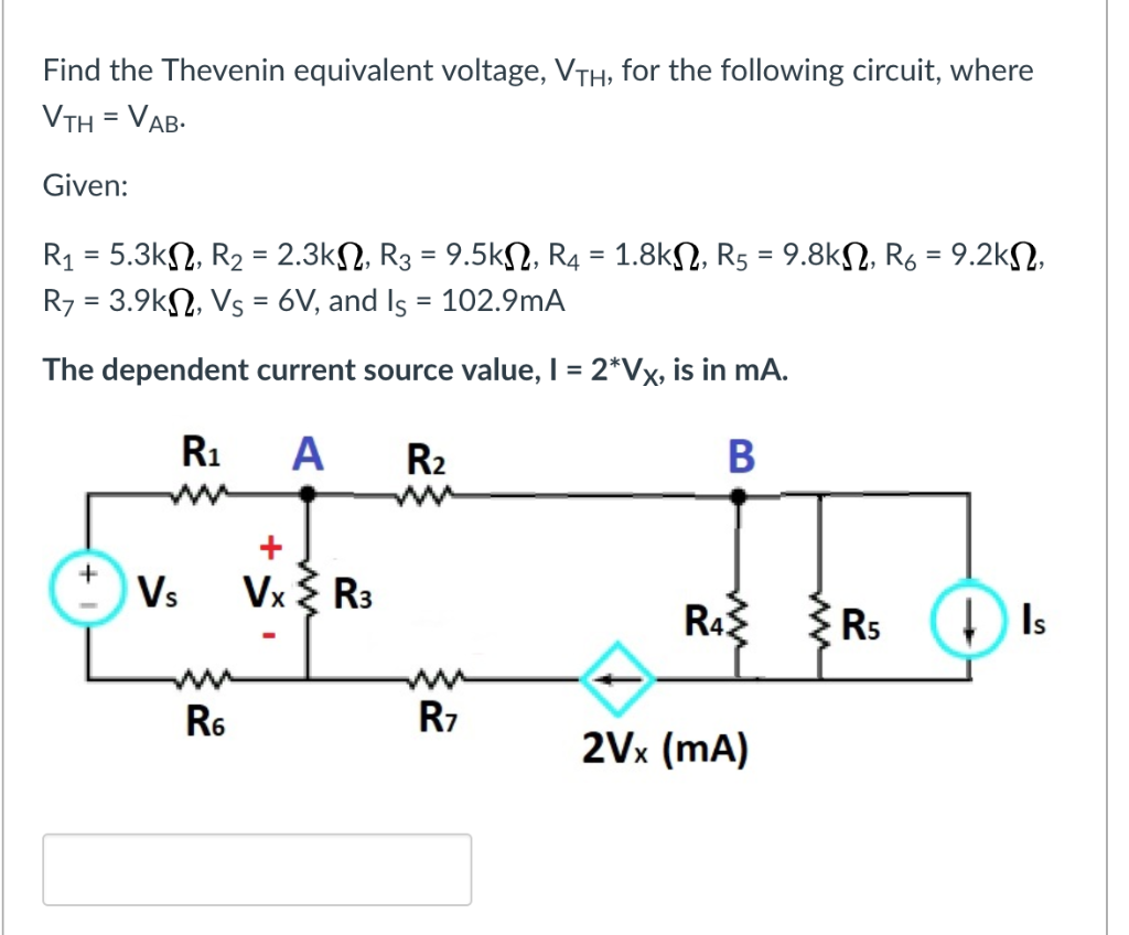 Solved Find the Thevenin equivalent voltage, VTH, for the | Chegg.com