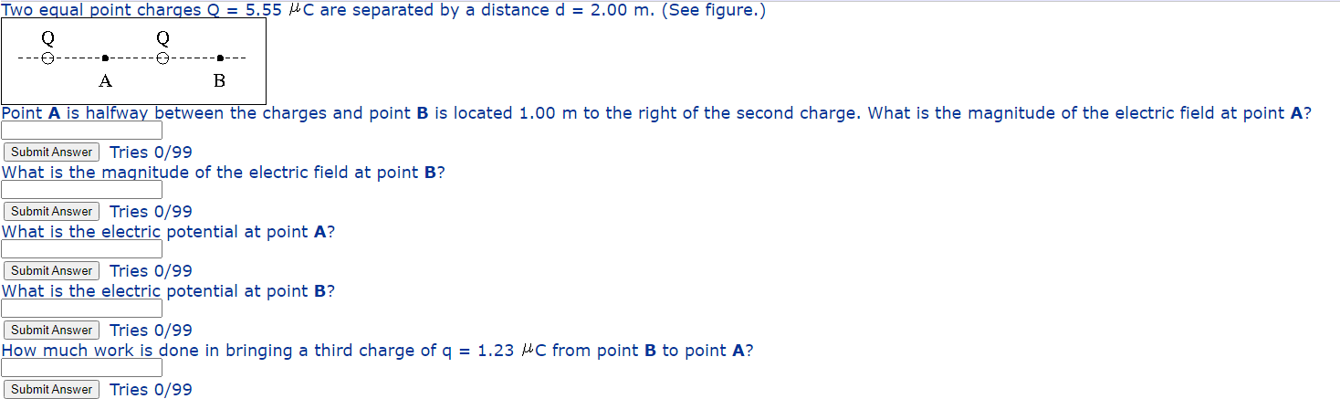 Solved Two equal point charges Q = 5.55 C are separated by a | Chegg.com