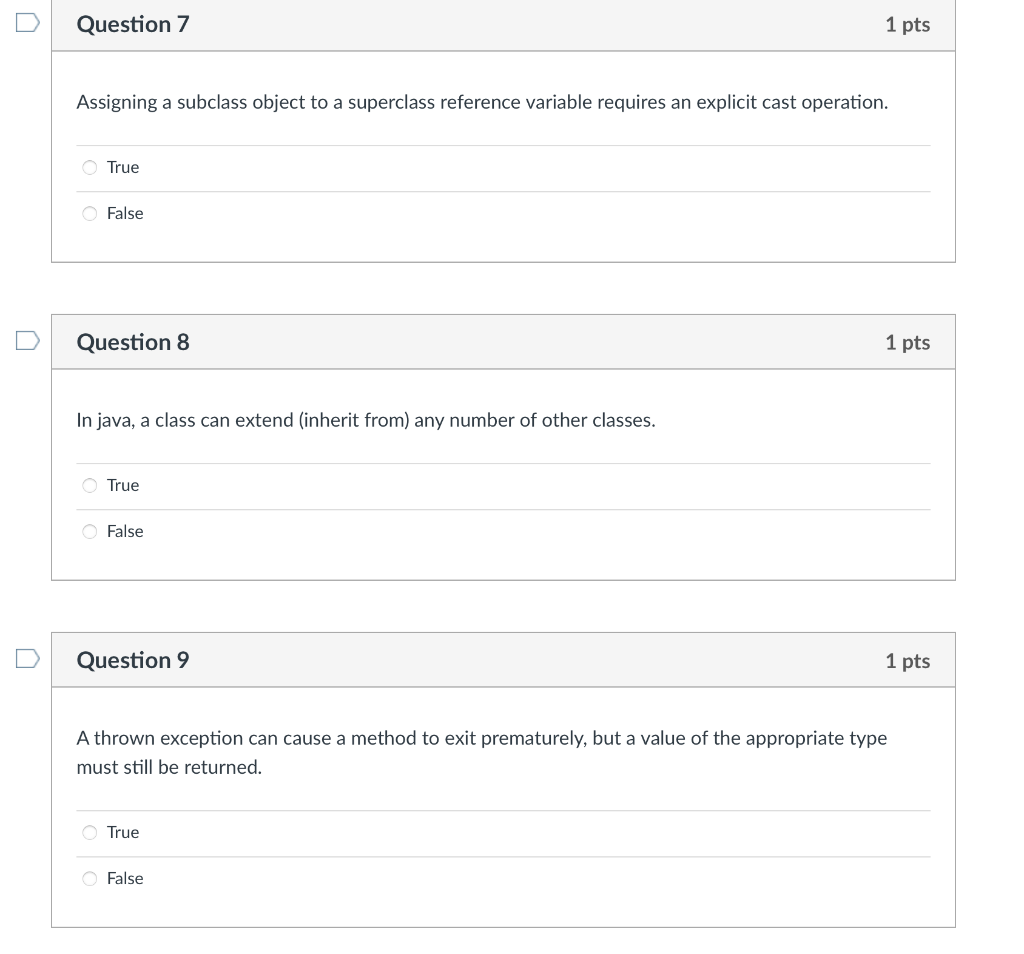 Solved U Question 7 1 pts Assigning a subclass object to a | Chegg.com