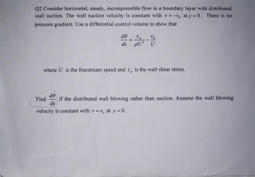 Solved Q2 Consider horizontal, steady, incompressible flow | Chegg.com