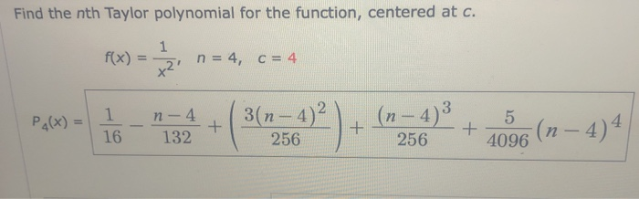 Solved Find the nth Taylor polynomial for the function, | Chegg.com