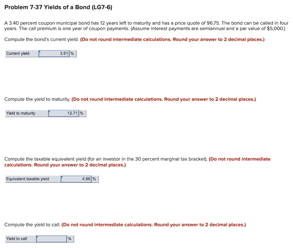 Solved Problem 7-37 Yields of a Bond (LG7-6) A 3.40 percent | Chegg.com