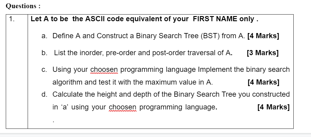 Solved Questions : 1. Let A to be the ASCII code equivalent | Chegg.com