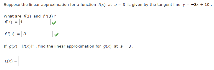 Solved Suppose the linear approximation for a function f(x) | Chegg.com