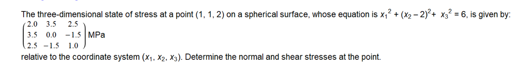 Solved The three-dimensional state of stress at a point | Chegg.com