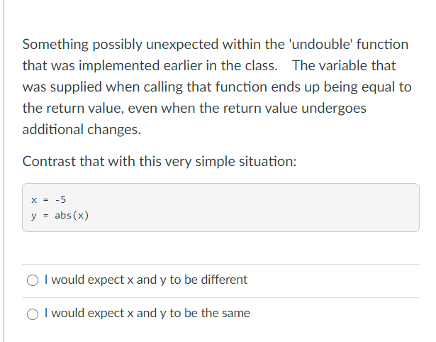 Solved Something possibly unexpected within the 'undouble' | Chegg.com