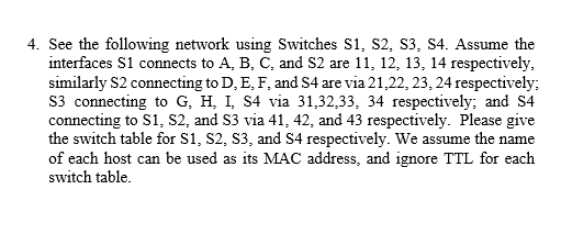 Solved 4. See the following network using Switches S1, S2, | Chegg.com