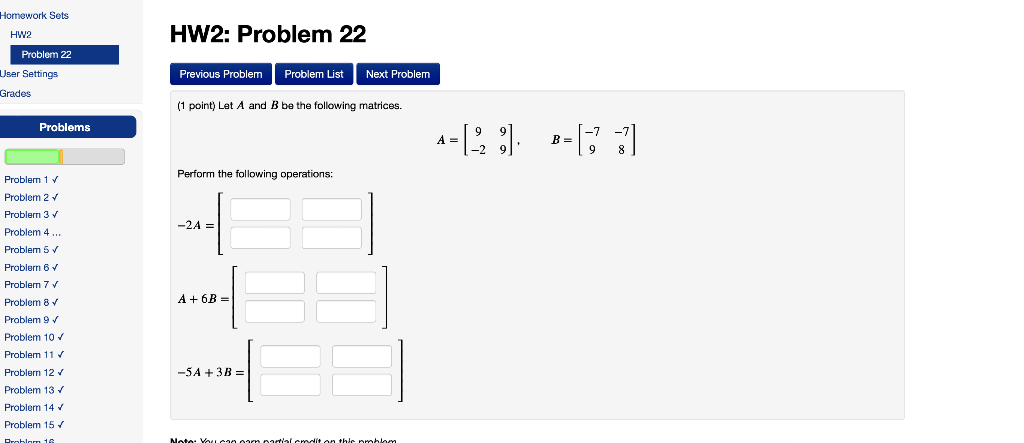 Solved Homework Sets HW2 Problem 22 User Settings Grades | Chegg.com