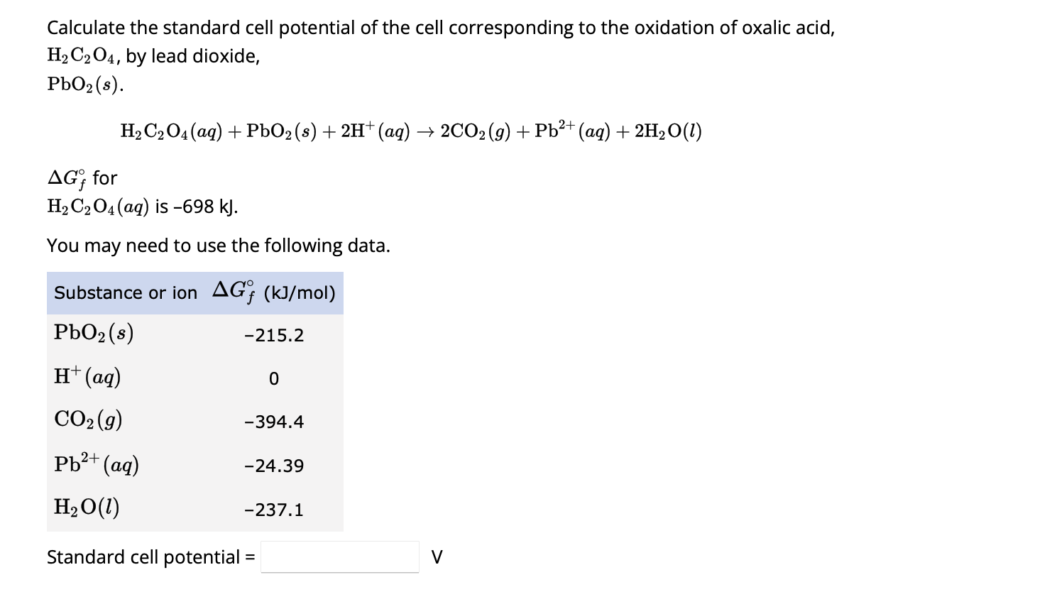 Solved Calculate the standard cell potential of the cell | Chegg.com