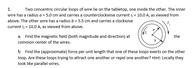 Solved 1. Two concentric circular loops of wire lie on the | Chegg.com