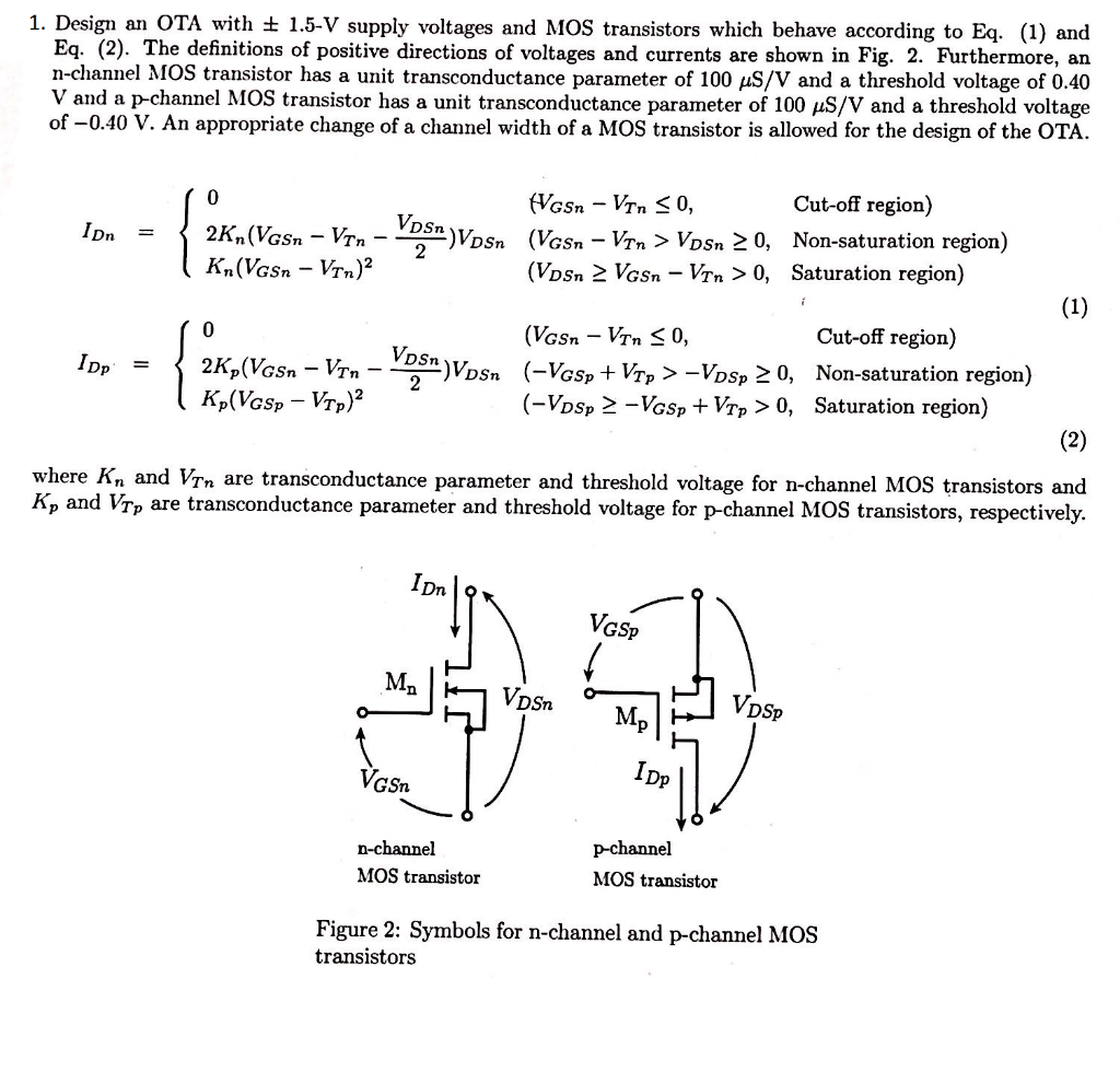 1. Design an OTA with + 1.5-V supply voltages and MOS | Chegg.com