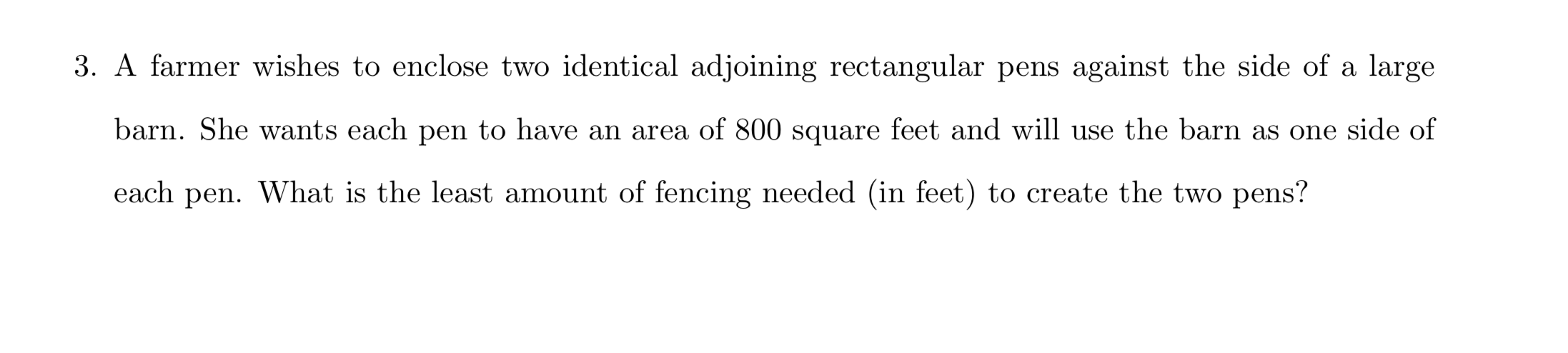 Solved 3. A farmer wishes to enclose two identical adjoining | Chegg.com