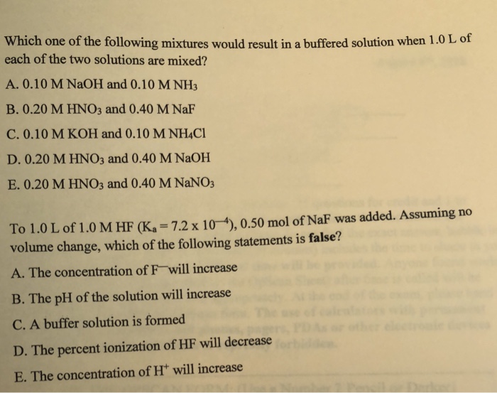 Solved Which one of the following mixtures would result in a | Chegg.com