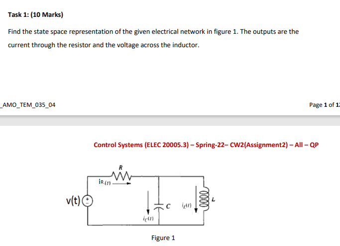 Solved Task 1: (10 Marks) Find the state space | Chegg.com