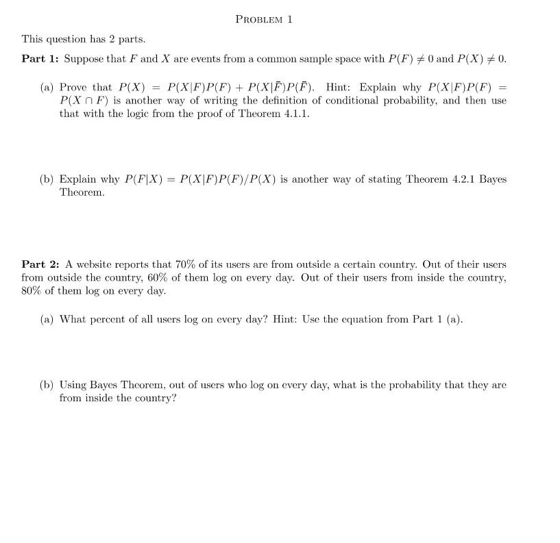 Solved This question has 2 parts. Part 1: Suppose that F and | Chegg.com