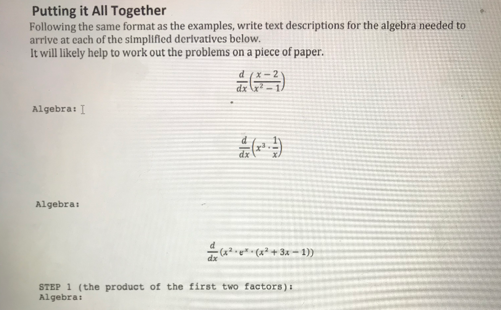 Solved Putting it All Together Following the same format as | Chegg.com