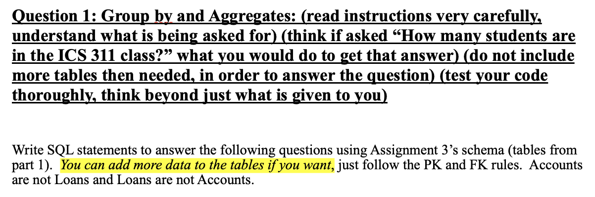 Question 1: Group by and Aggregates: (read | Chegg.com