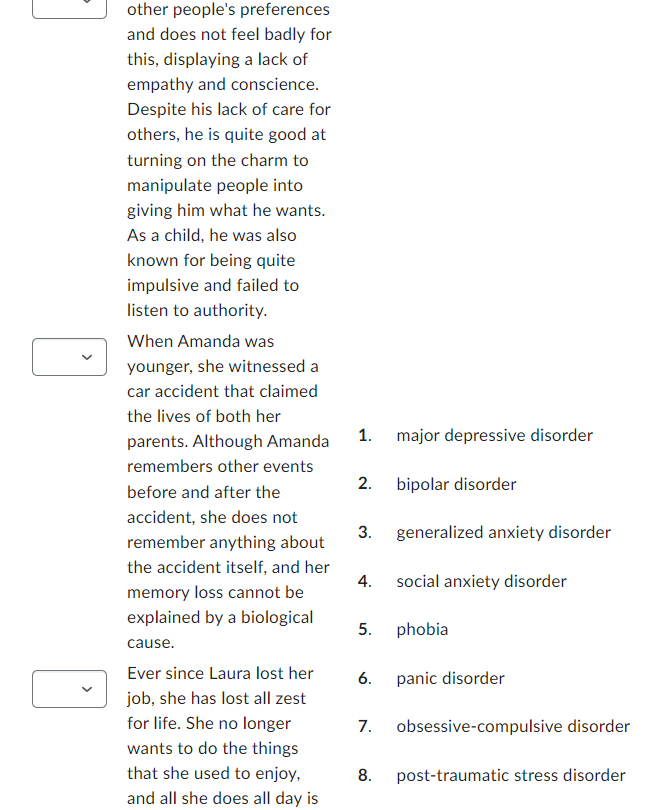 Solved Match each of the following descriptions with the | Chegg.com