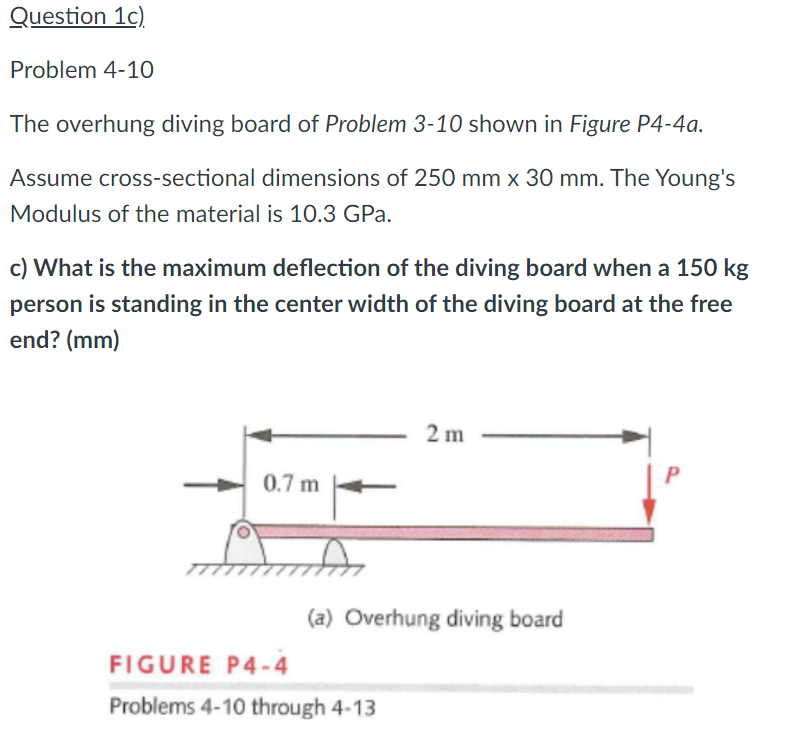 Solved Problem 4-10 The overhung diving board of Problem | Chegg.com