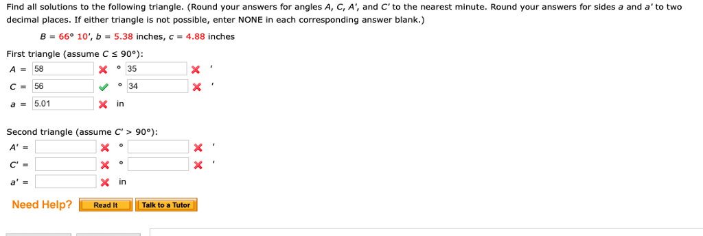Solved Find all solutions to the following triangle. (Round | Chegg.com