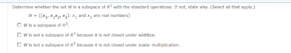 Solved Determine whether the set w is a subspace of R3 with | Chegg.com
