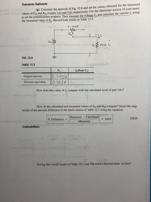 Solved Procedure Part 1 Thevenins Theorem Calculation A